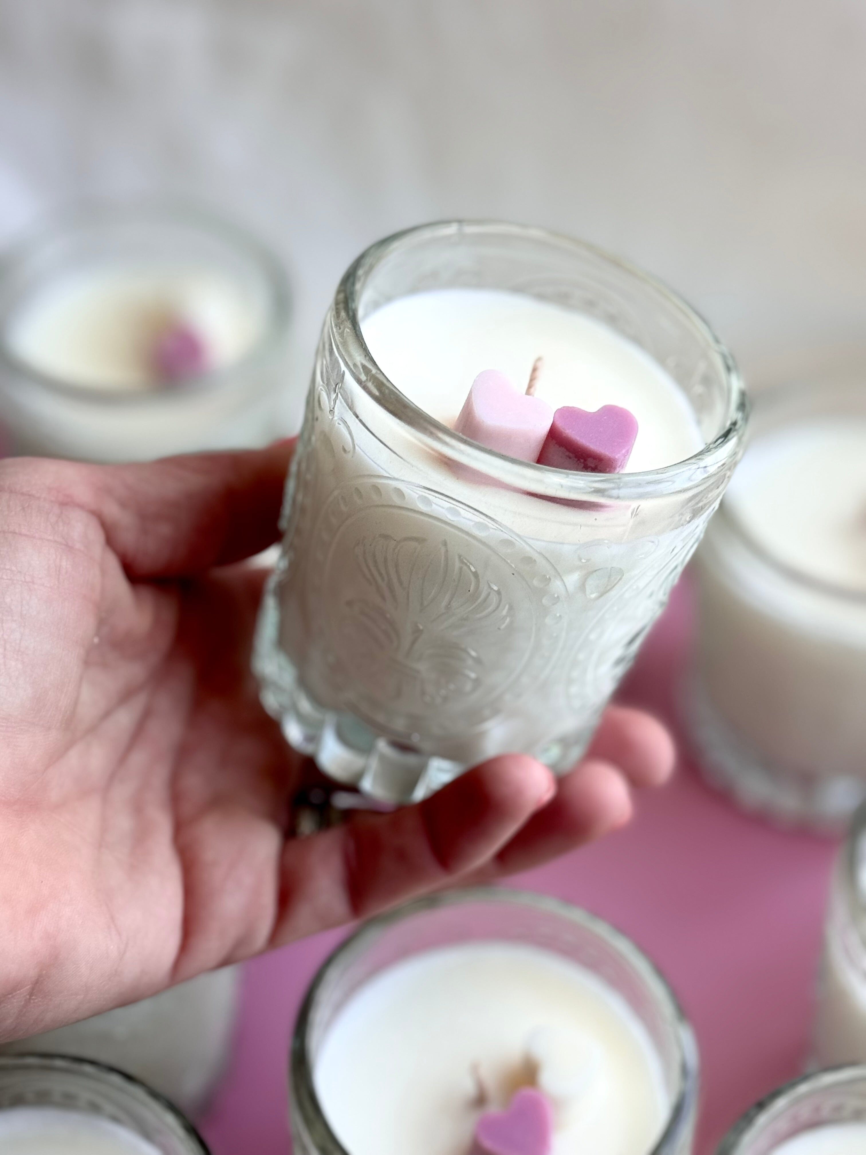Vintage Valentine Candle | 5 oz Soy Candle with Pink Wax Hearts | Cran ...